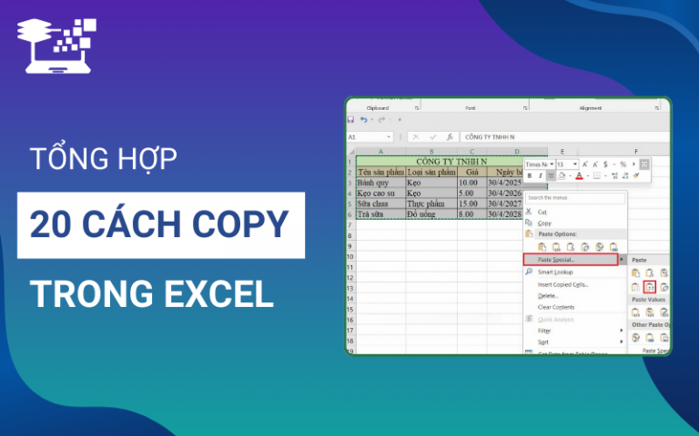 20 Cách Copy Trong Excel Giữ Nguyên Định Dạng